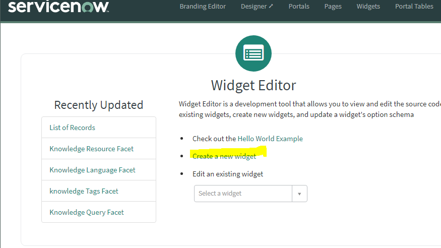Service portal Widgets